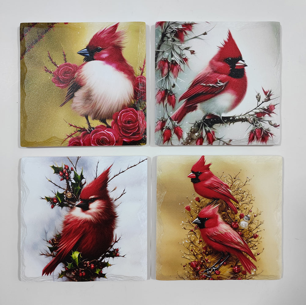 130404Holiday Cardinal Stone Edge Coaster Set/4 w/Holder 20 pc/cs SKU ...